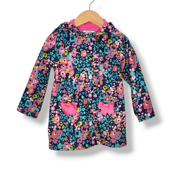 Hartstrings | Jackets & Coats | Hartstrings Pink Blue Floral Lined Ruffle Hooded Rain Coat Size ...